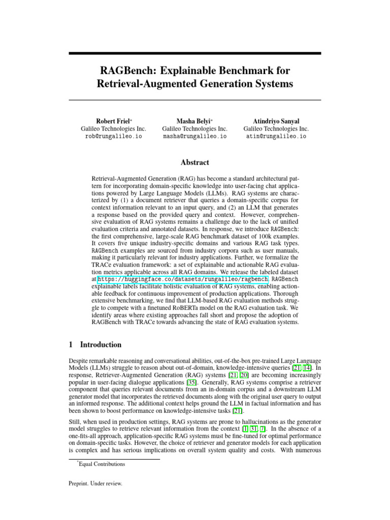 RAGBench - Explainable Benchmark For Retrieval-Augmented Generation Systems | PDF | Information ...