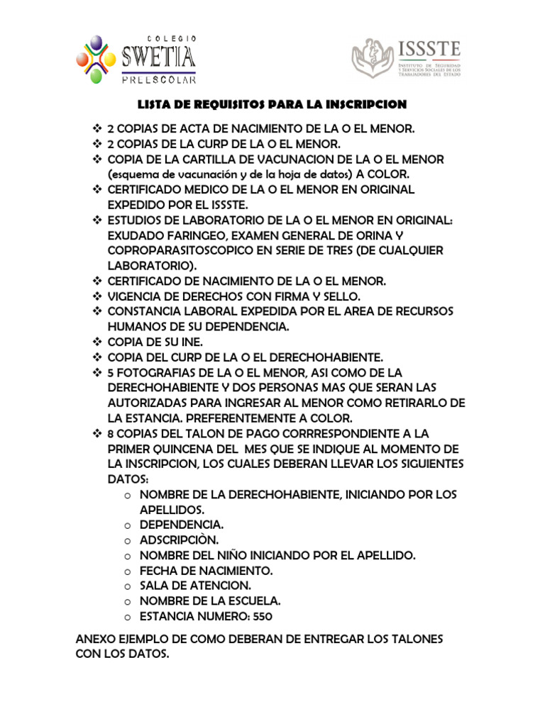 Lista de Requisitos para La Inscripcion Servicio Issste | PDF