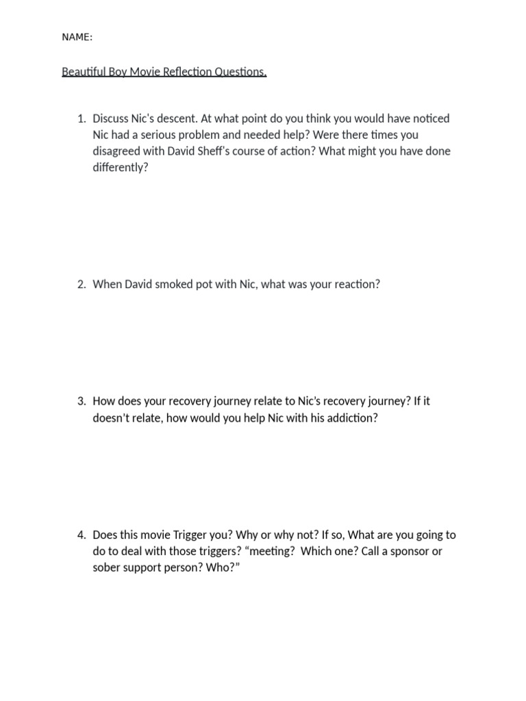 Beautiful Boy Movie Reflection Questions | PDF