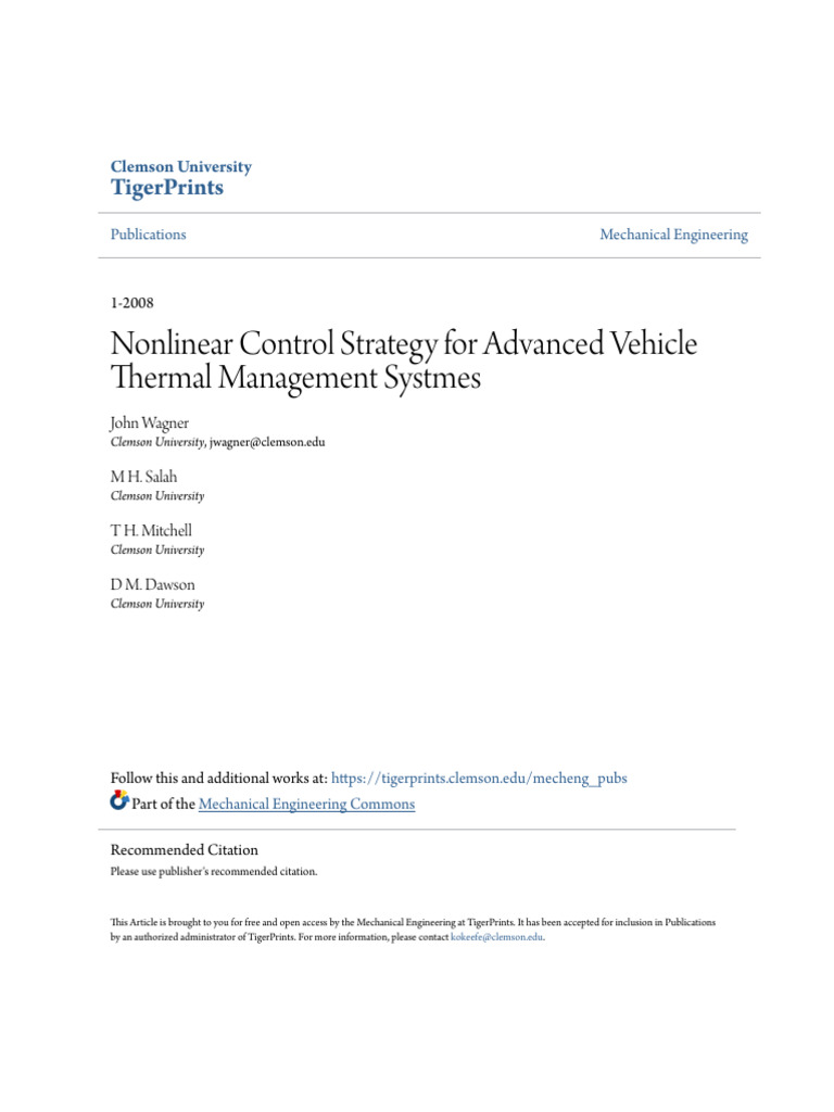 Nonlinear Control Strategy For Advanced Vehicle | PDF | Radiator ...