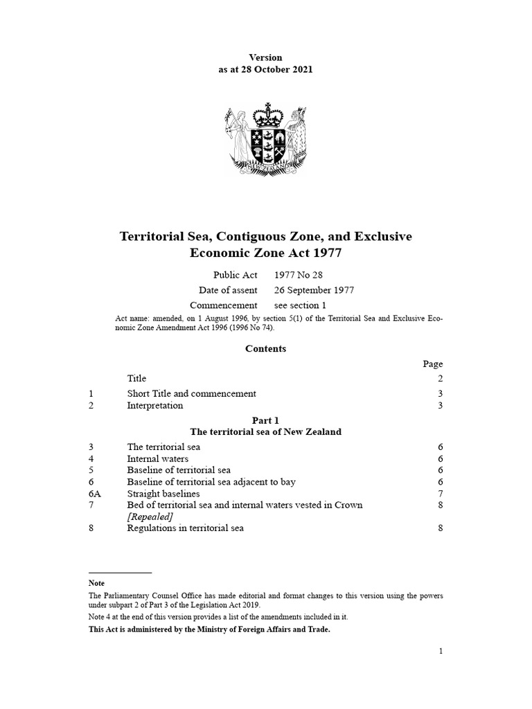 Territorial Sea Contiguous Zone and Exclusive Economic Zone Act 1977 ...