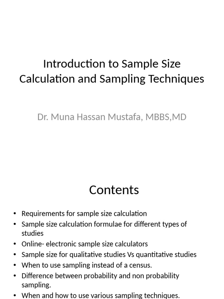 Introduction To Sample Size Calculation and Sampling Techniques | PDF ...