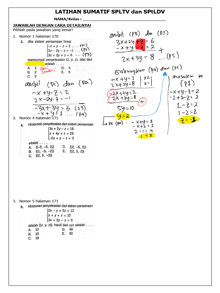 Latihan Ulangan SPLTV Dan SPTLDV Kelas 10 | PDF