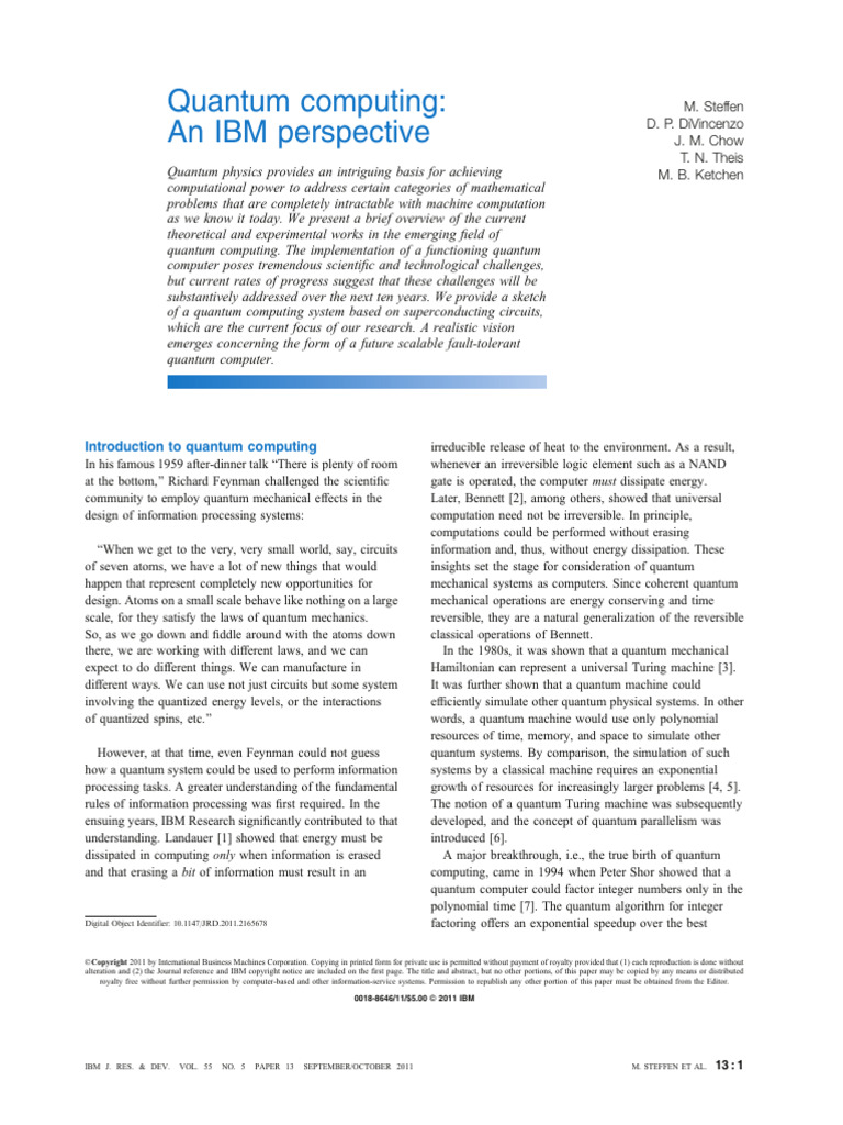 Quantum Computing - An IBM Perspective (IBM Journal of Research and Development, Vol. 55, Issue ...