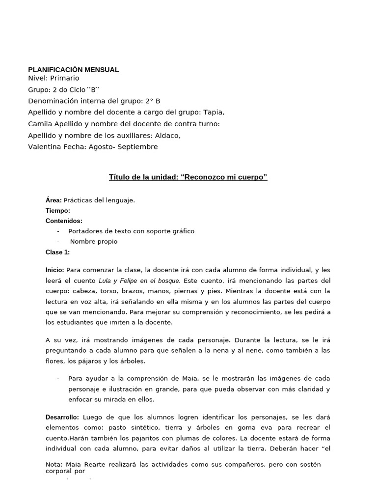 Planificación Mensual-2 °b | PDF