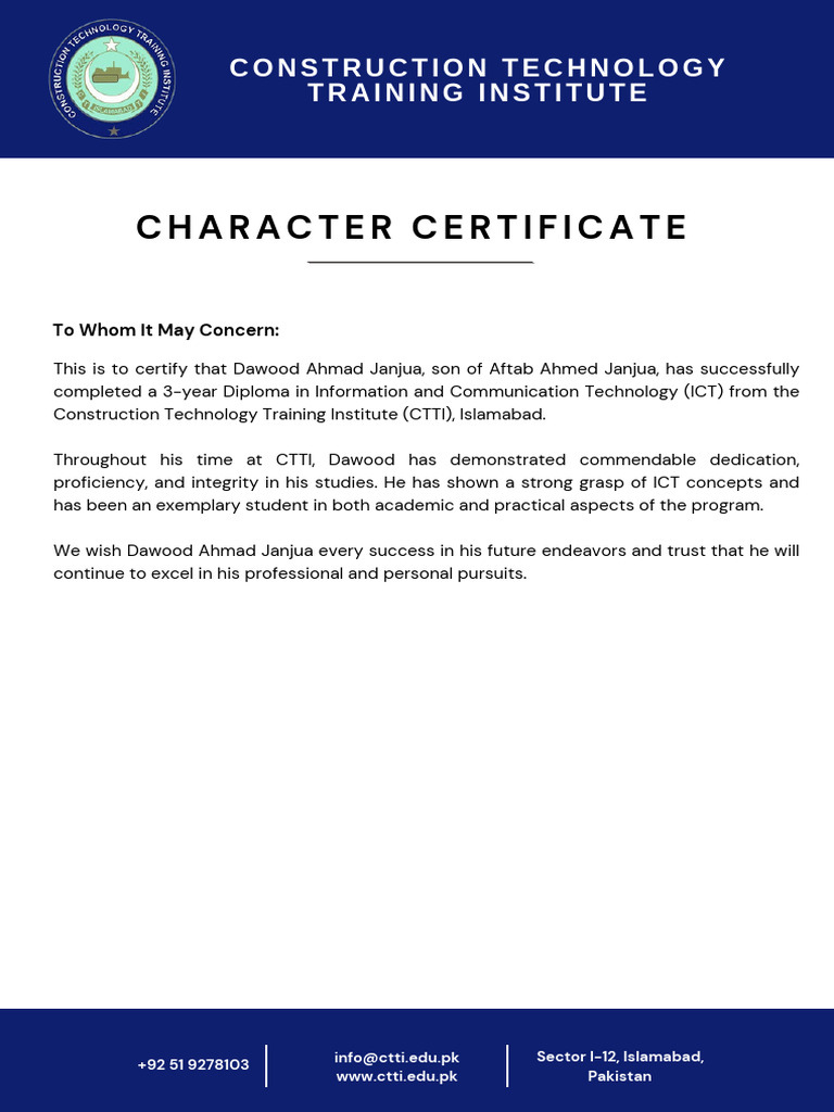 Character Certificate | PDF