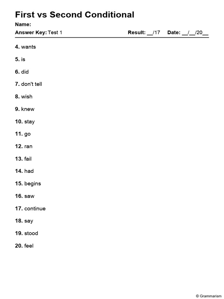 Grammarism First Vs Second Conditional Test 1 Answers 2436713 | PDF
