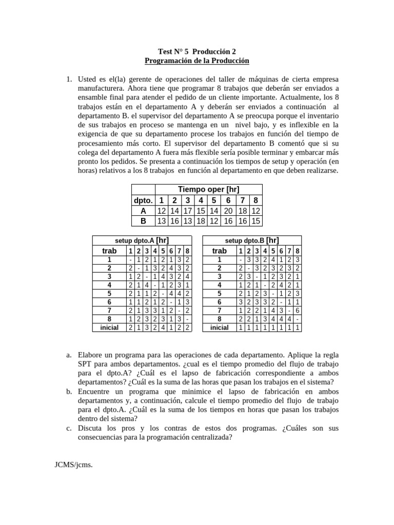 Test N°5 Programación de La Producción | PDF