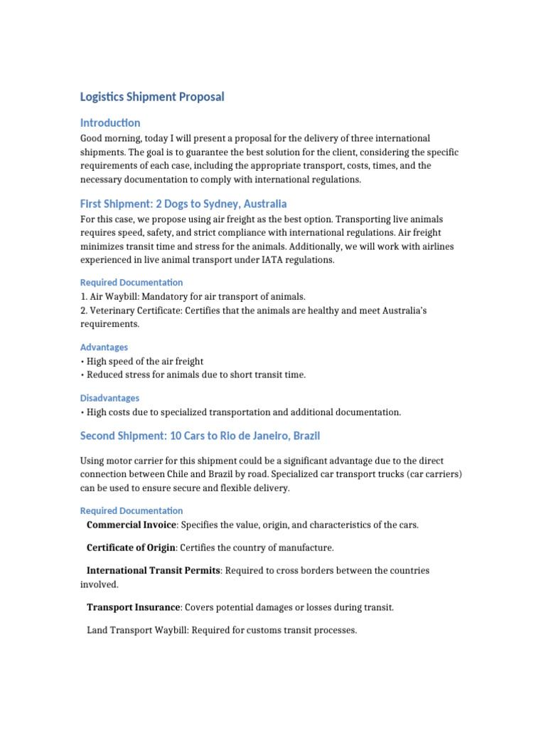 International Shipment Logistics Proposal | PDF | Cargo | Transport