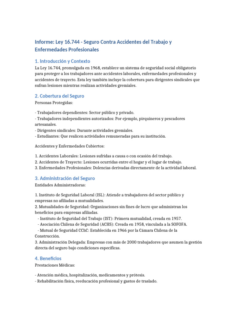 Informe Ley 16744 | PDF | Pensión | Seguro
