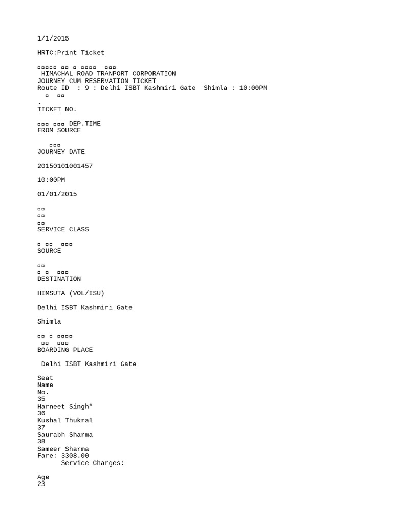 HRTC Print Ticket | PDF | Ticket (Admission) | Transport
