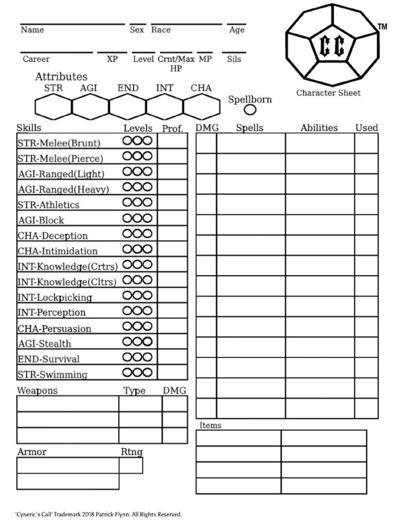 Cyneric's Call Character Sheet | PDF