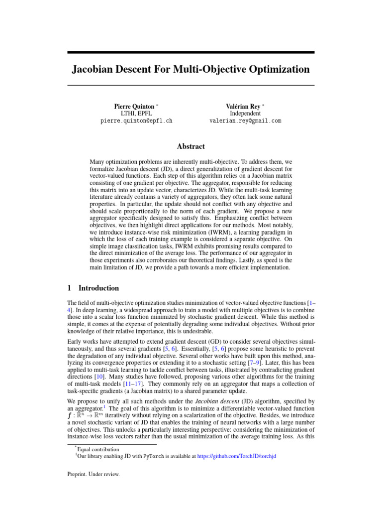 Jacobian Descent For Multi-Objective Optimization: Pierre - Quinton ...