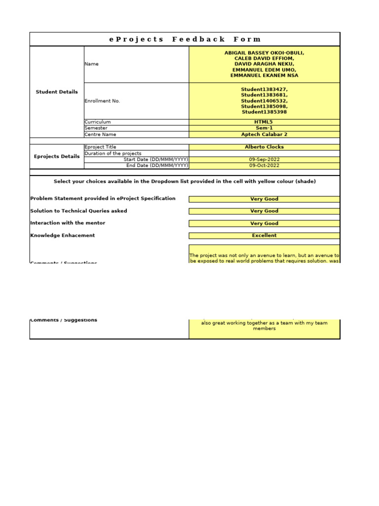 EProject Feeback Form | PDF