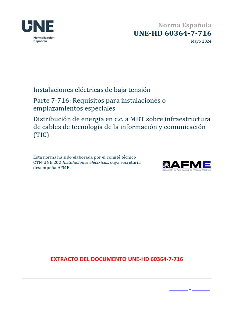 (Ex) Une HD - 60364 7 716 2024 | PDF | Estandarización | Comisión ...