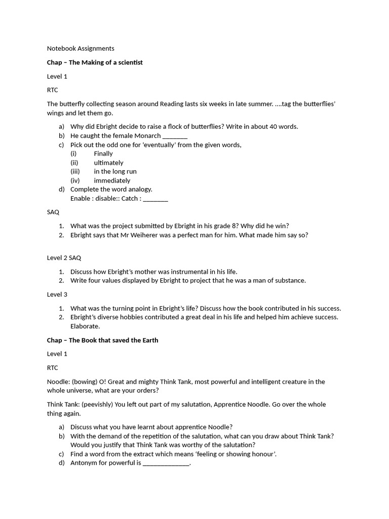 Notebook Assignments | PDF