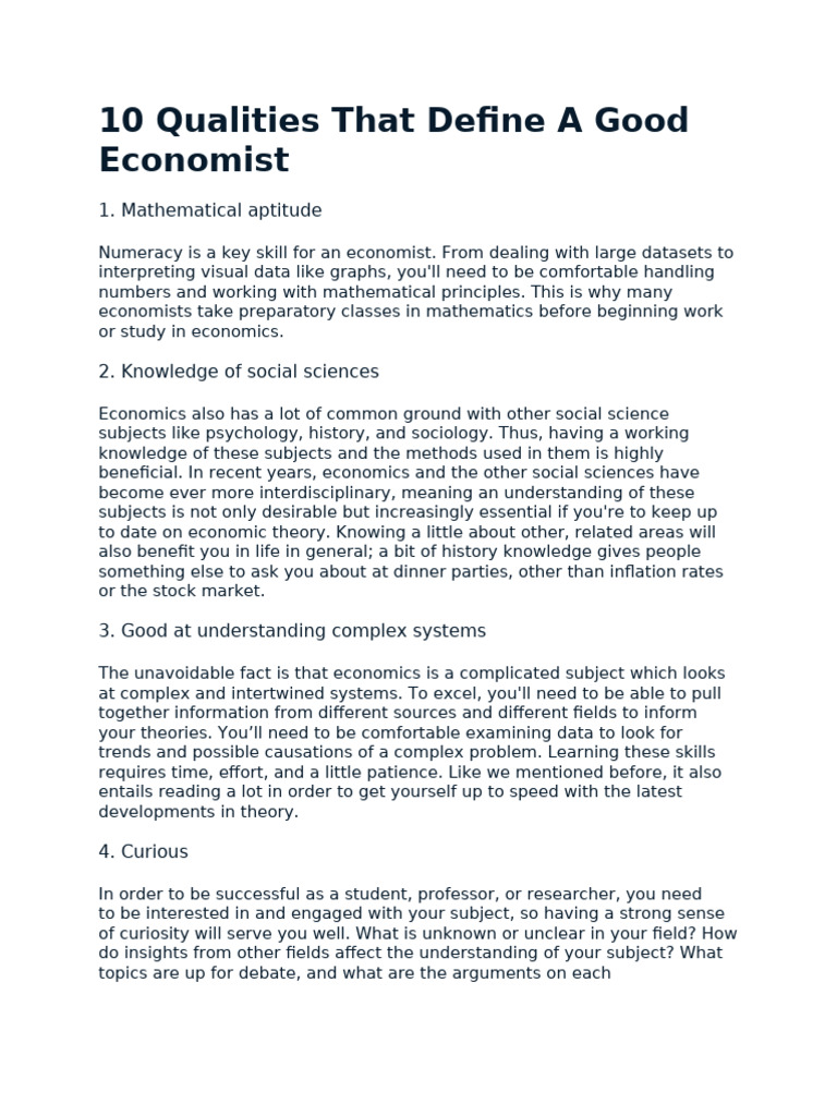 10 Qualities That Define A Good Economist | PDF | Economics | Social ...