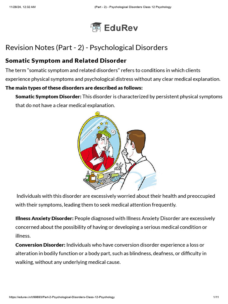(Part - 2) - Psychological Disorders Class 12 Psychology | PDF | Mental ...