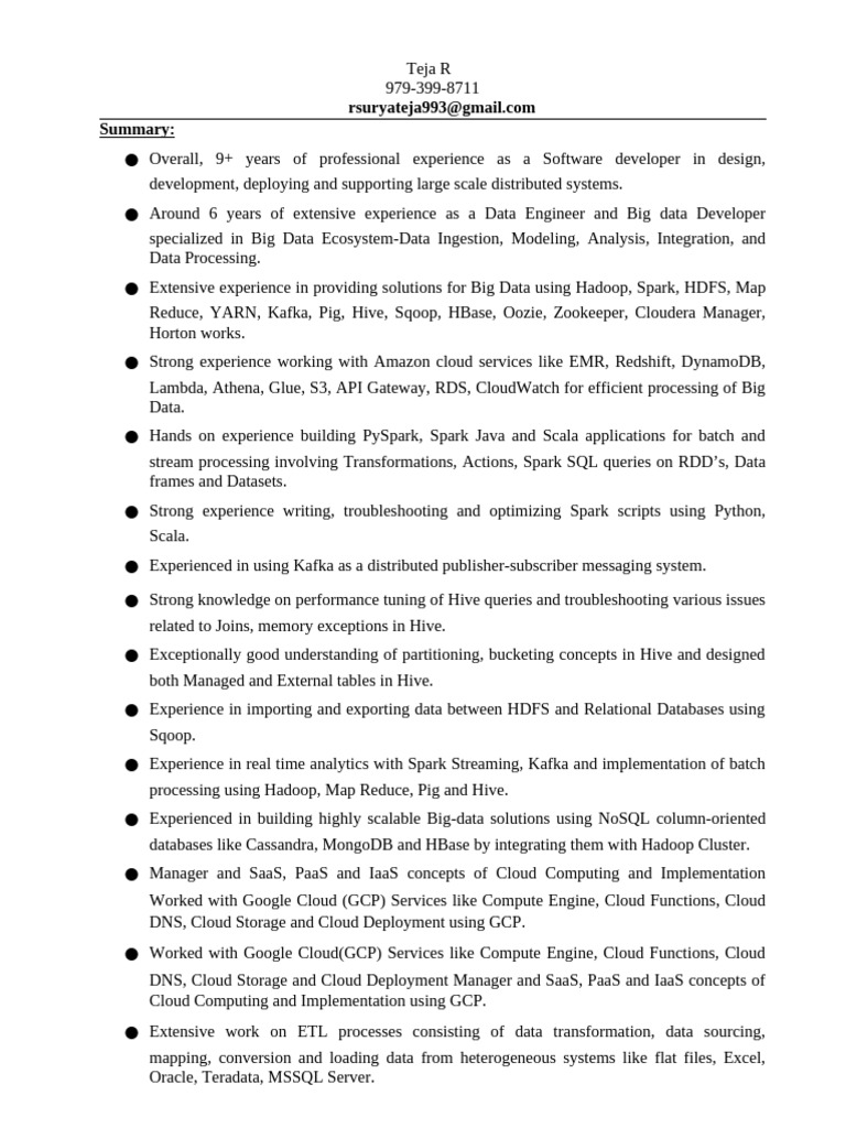 Teja DE | PDF | Apache Spark | Apache Hadoop
