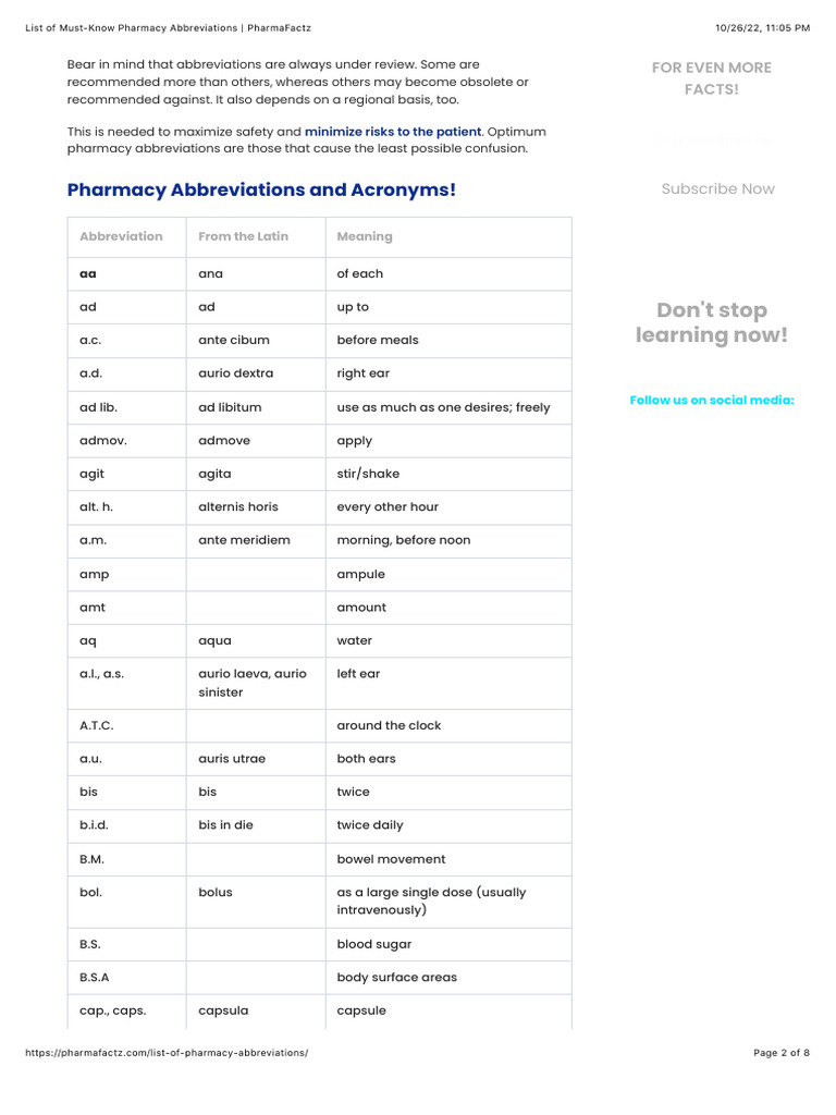 Posology Abbreviations | PDF | Pharmacy | Pharmacology