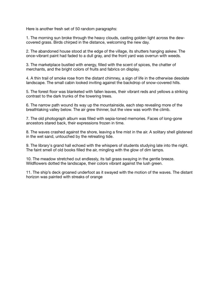 50 Vivid Descriptive Paragraphs | PDF