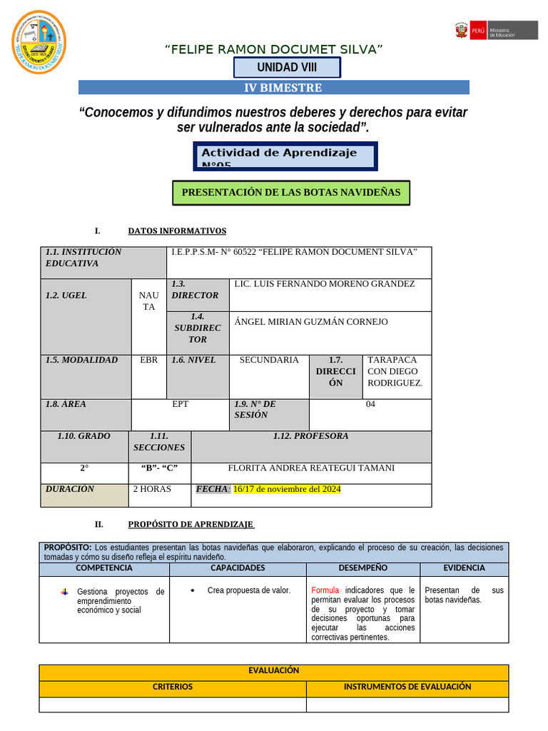 2° Año - Sesion #5 - Ept-U8 | PDF | Evaluación | Diseño