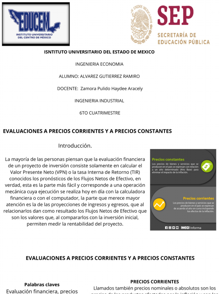Evaluaciones A Precios Corrientes y A Precios Constantes | PDF