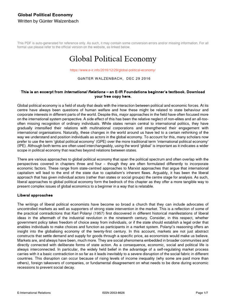 Global Political Economy | PDF