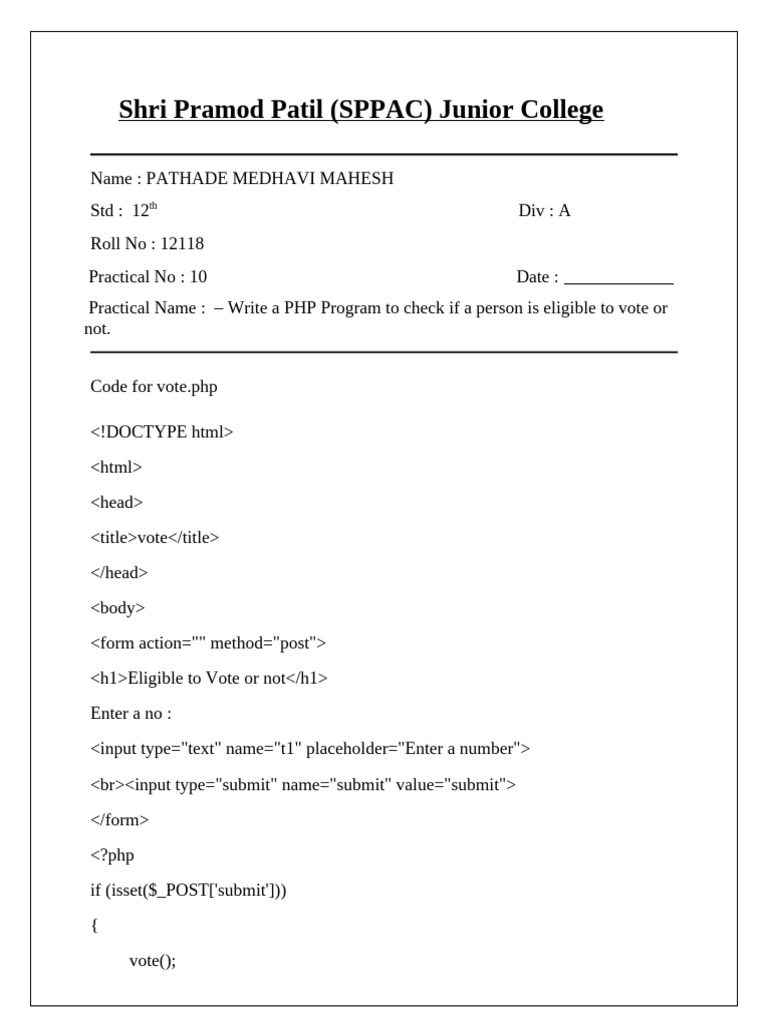 PHP Voting Eligibility Program | PDF