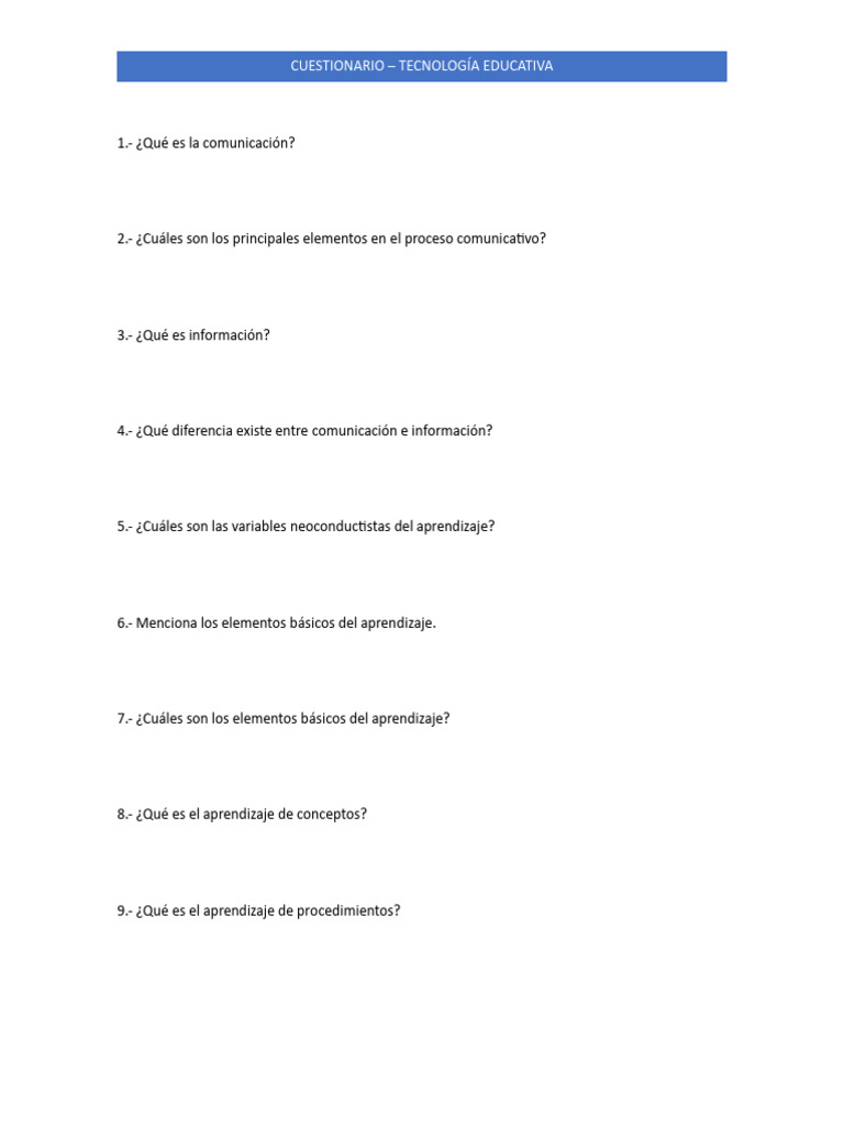 CUESTIONARIO Tecnología Educativa | PDF