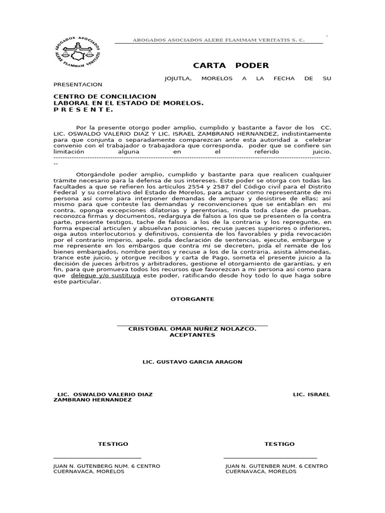 Carta Poder para Representación Legal | PDF | Justicia | Crimen y violencia