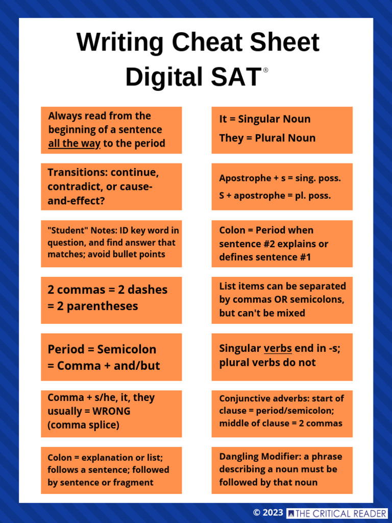 Digital SAT Writing Cheat Sheet | PDF