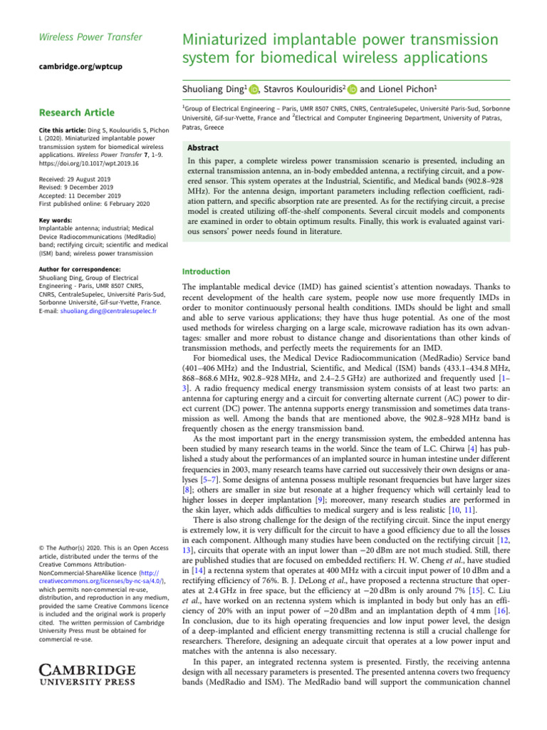 2020 - Miniaturized Implantable Power Transmission System For ...