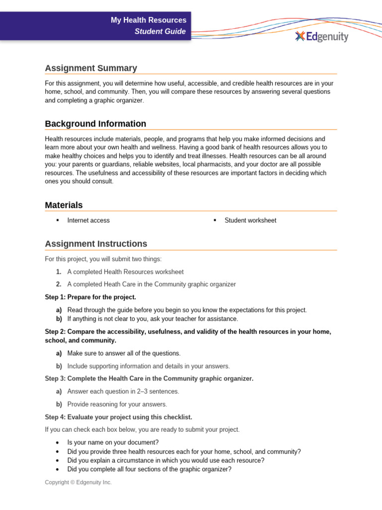 Project - Health Resources - Student | PDF | Learning