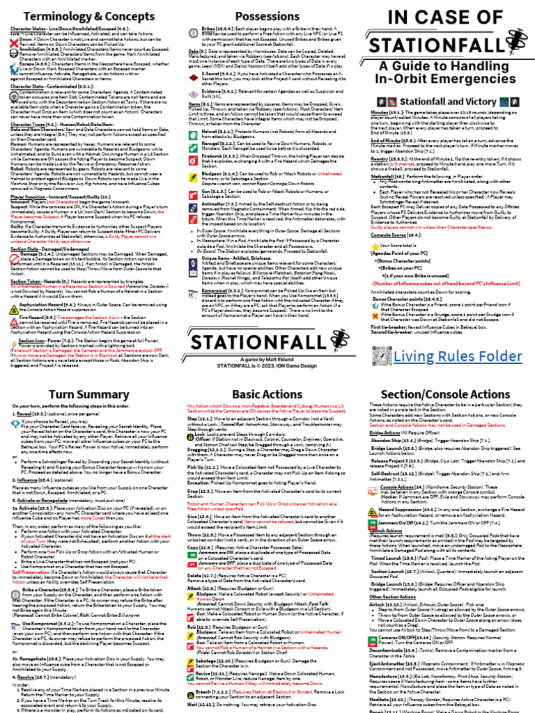 Stationfall Reference Trifold - in Case of Stationfall | PDF