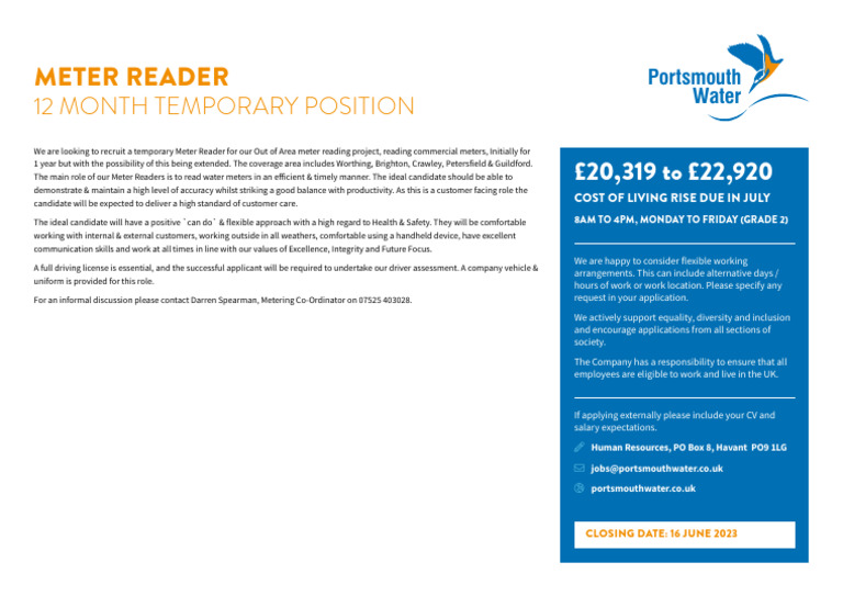 Meter Reader - 12 Month Temporary Position - CD 16 06 23 | PDF | Cost ...