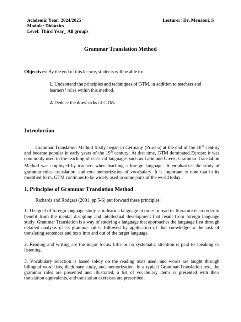 Lecture 3 Grammar Translation Method | PDF | Cognitive Science ...