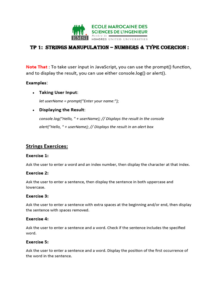 TP1 Strings Type Castings Exercices | PDF | Boolean Data Type | Computer Data