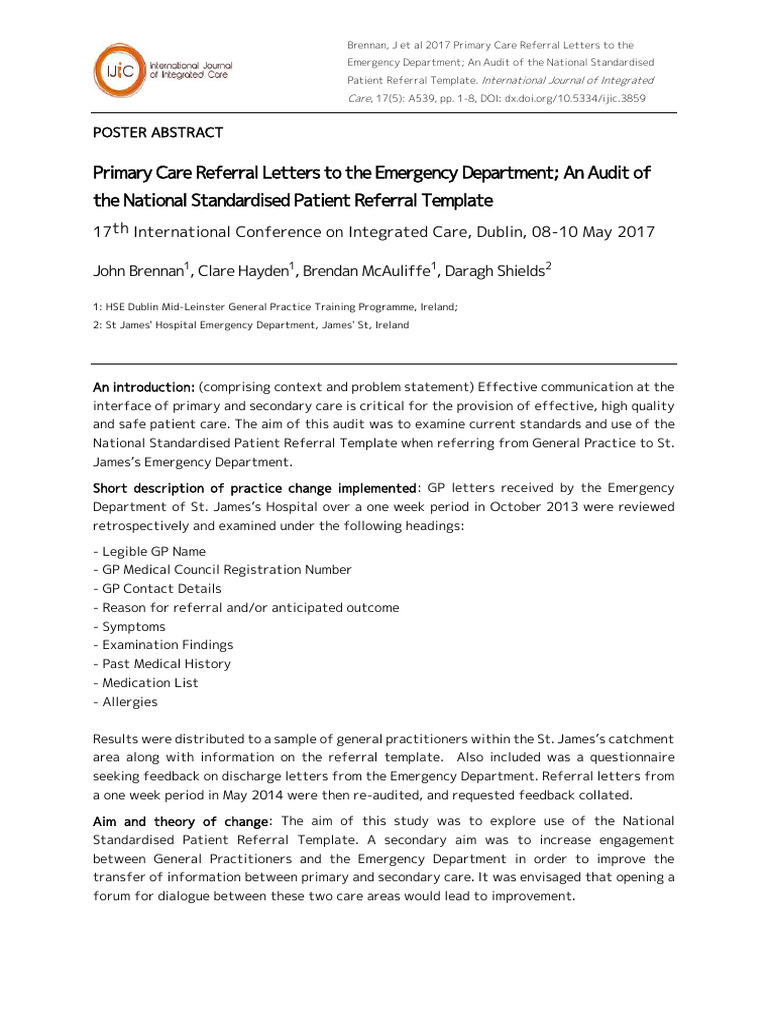Audit of GP Referral Letters to ED | PDF | Emergency Department ...