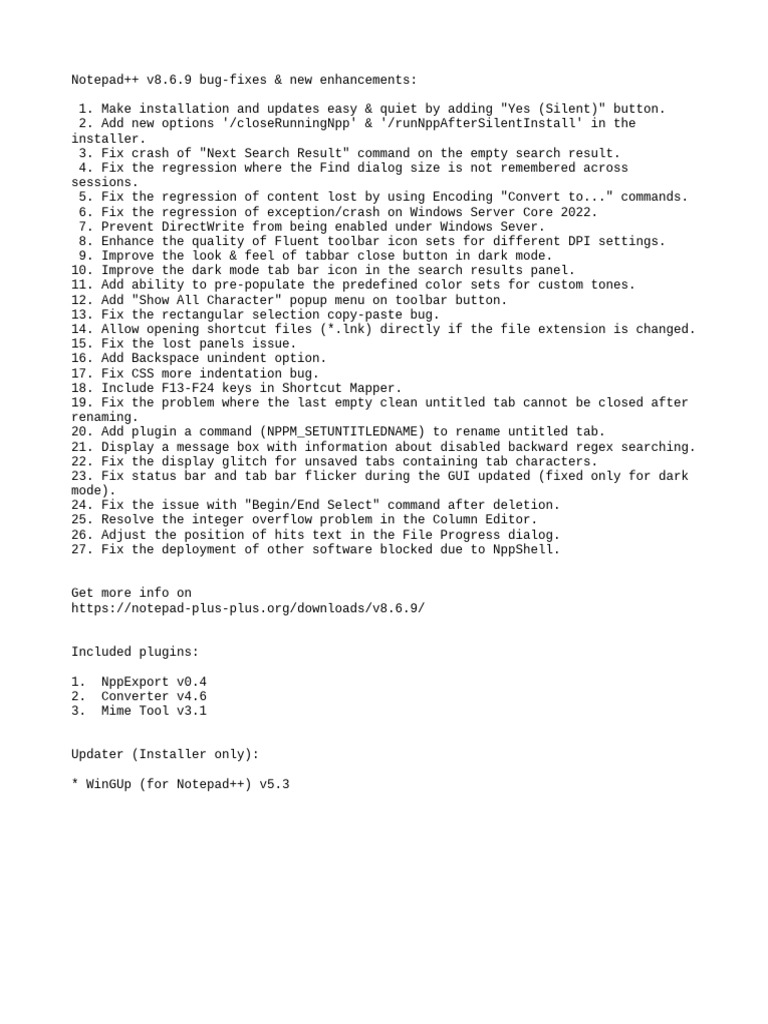 Notepad++ v8.6.9 Update Highlights | PDF