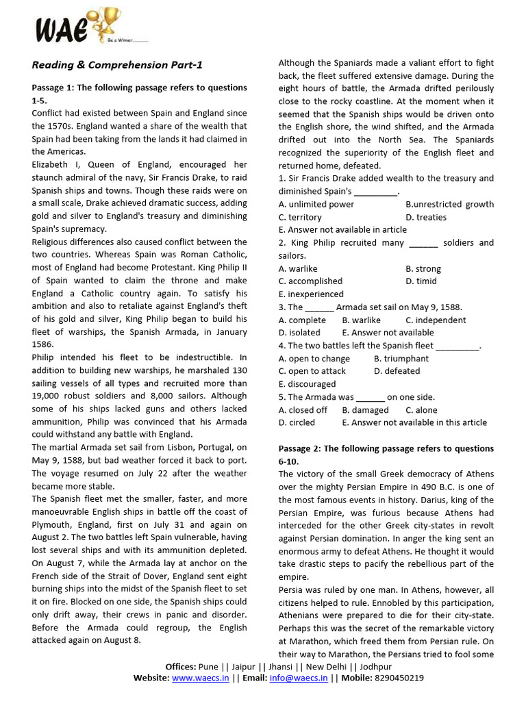 Reading & Comprehension Part-1 | PDF | Helen Of Troy | Achaemenid Empire