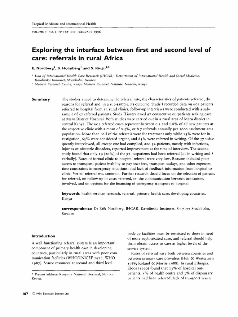 Exploring The Interface Between First and Second Level of Care ...