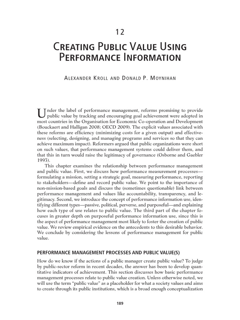 Kroll Moynihan (2015) - Creating Public Value Using Performance | PDF ...