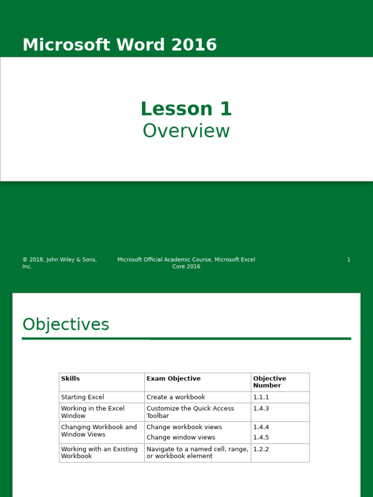 ExcelCore2016lesson01 2E | PDF | Microsoft Excel | Worksheet