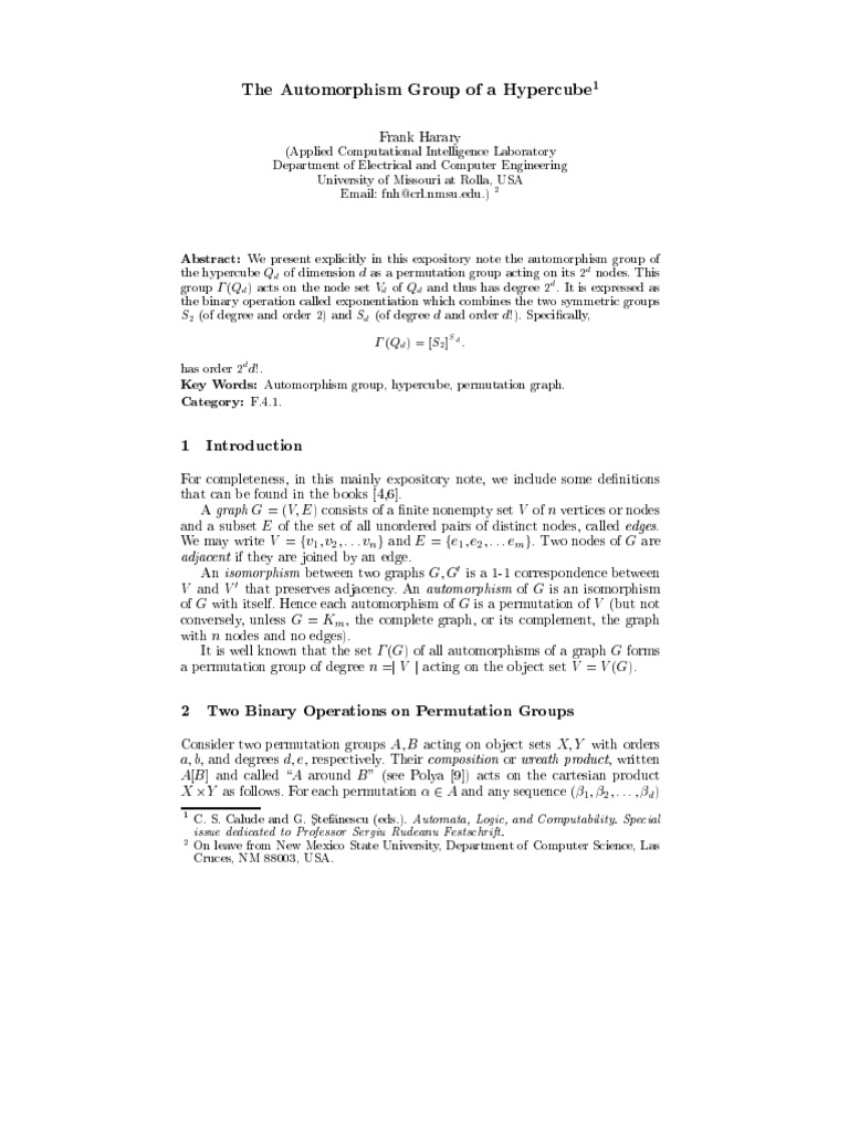 Automorphism Group of A Hypercube | PDF | Vertex (Graph Theory) | Mathematics
