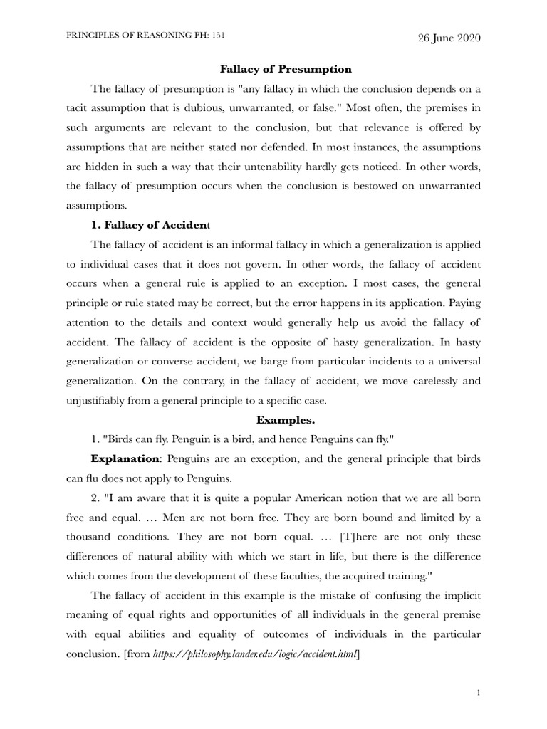 Falacy of Presumption | PDF | Fallacy | Argument