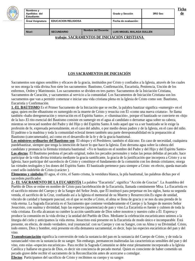 Tres Sacramentos de Iniciación Cristiana | PDF | eucaristía | Confirmación