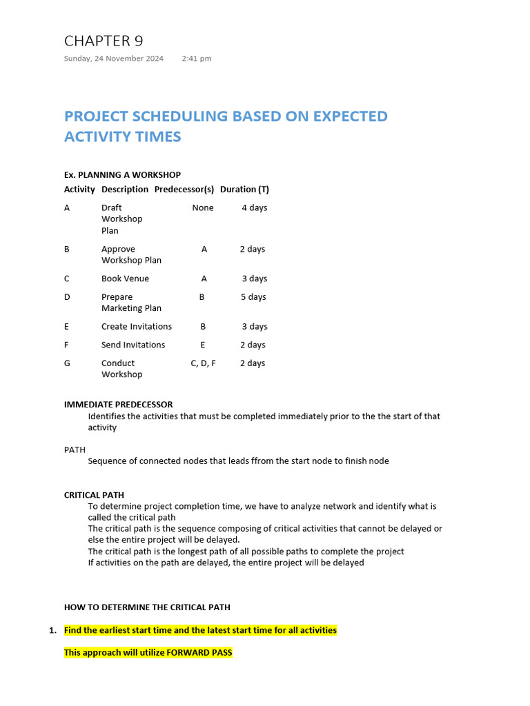 Updated Notes On Project Scheduling | PDF | Standard Deviation ...