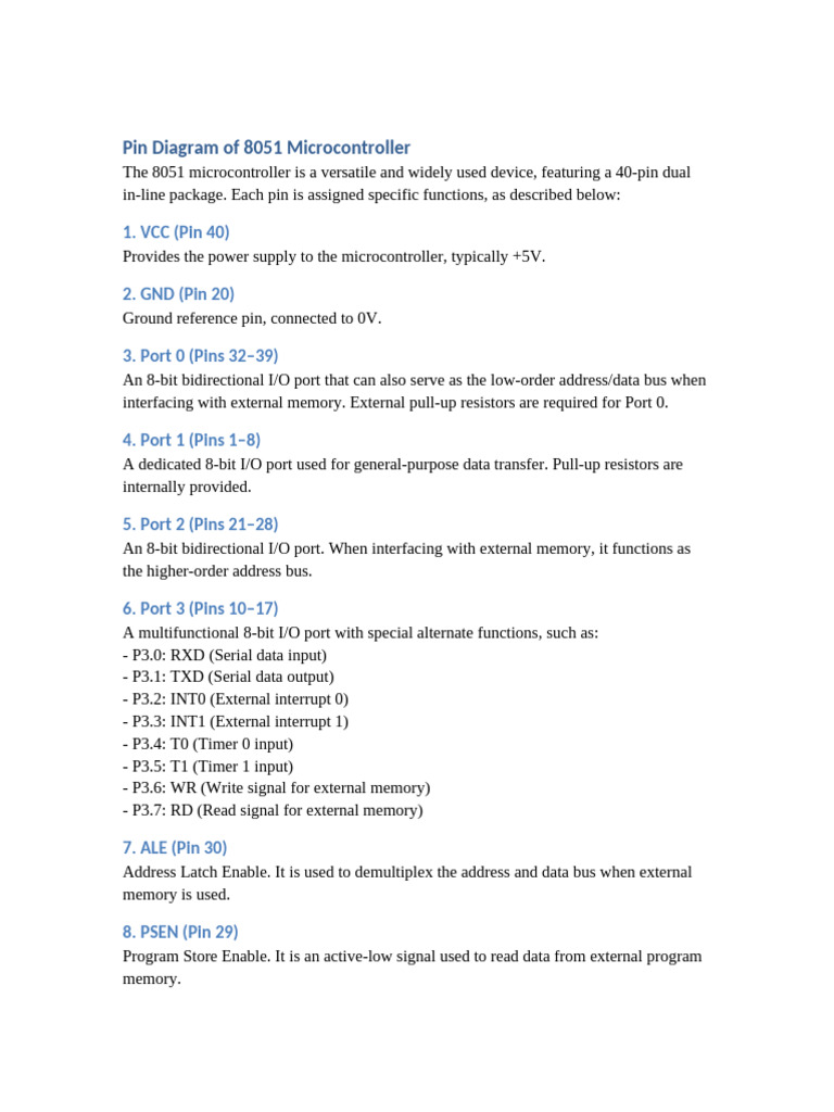 Pin Diagram 8051 Revised | PDF