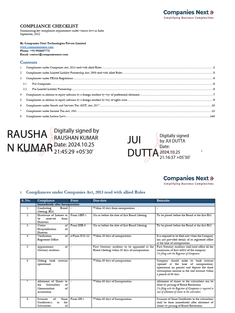Compliance Checklist 15 09 2022 | PDF | Taxes | Limited Liability ...